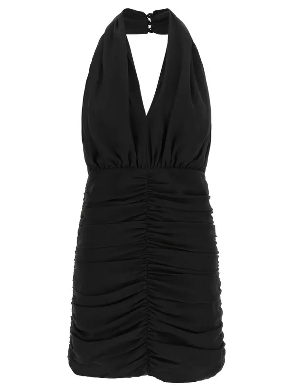 ROTATE BY BIRGER CHRISTENSEN Halterneck Deep V-neck Dress With Ruffled Hem - Black