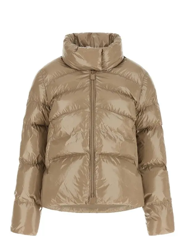 Pinko Long-sleeved Zip-up Down Jacket With High Neck - Beige