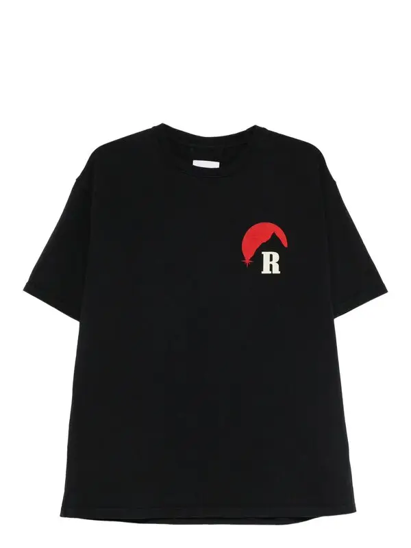 Rhude Crewneck Sweatshirt Tee Chest & Back Print, 100% Cotton - Nero