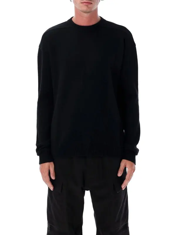 Rick Owens Cashmere Crewneck Sweater With Signature Level Seam And Side Slits - Nero