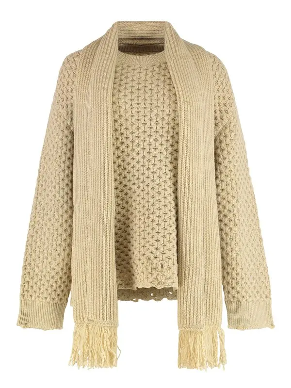 MAISON MARGIELA Distressed Wool-blend Crewneck Sweater With Ribbed Scarf Detail - Beige
