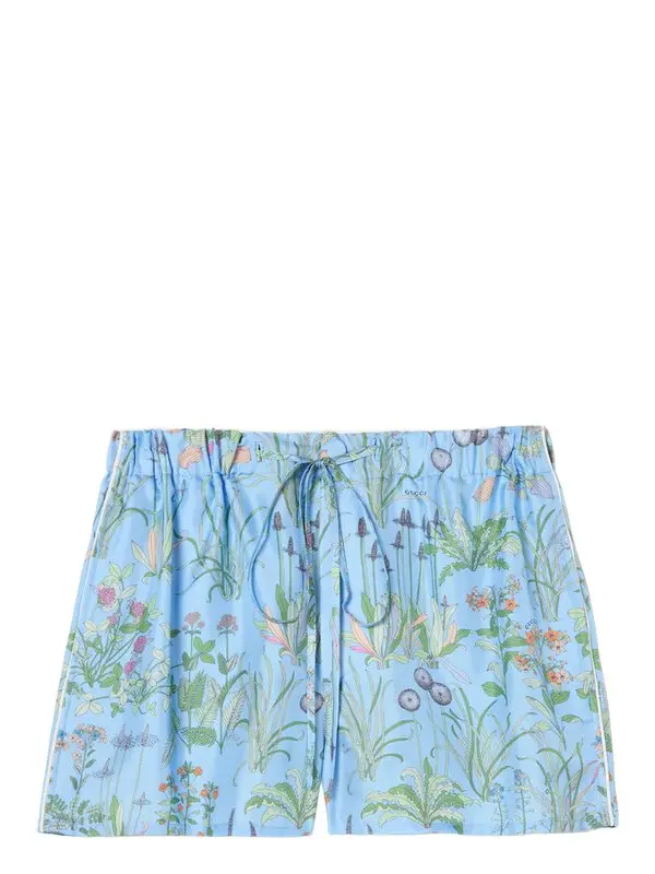 Gucci Allover Floral Print Silk Shorts With Piping - Azzurro