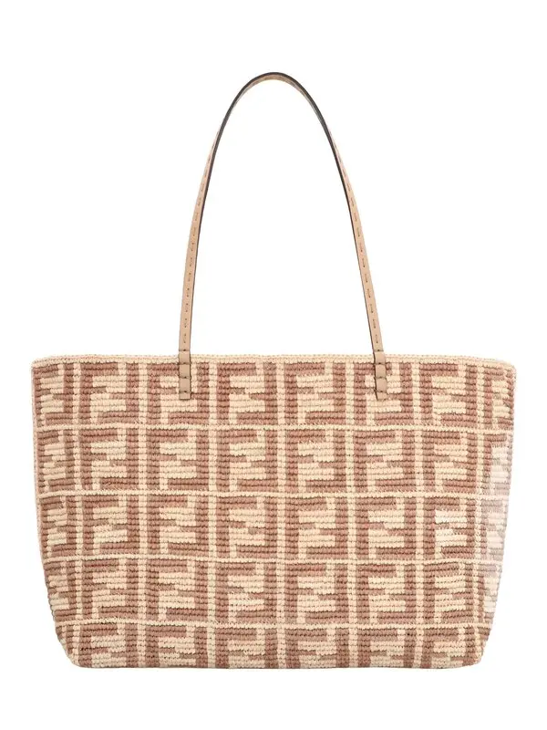 Fendi Raffia Tote Bag With Calf Leather Details - Beige