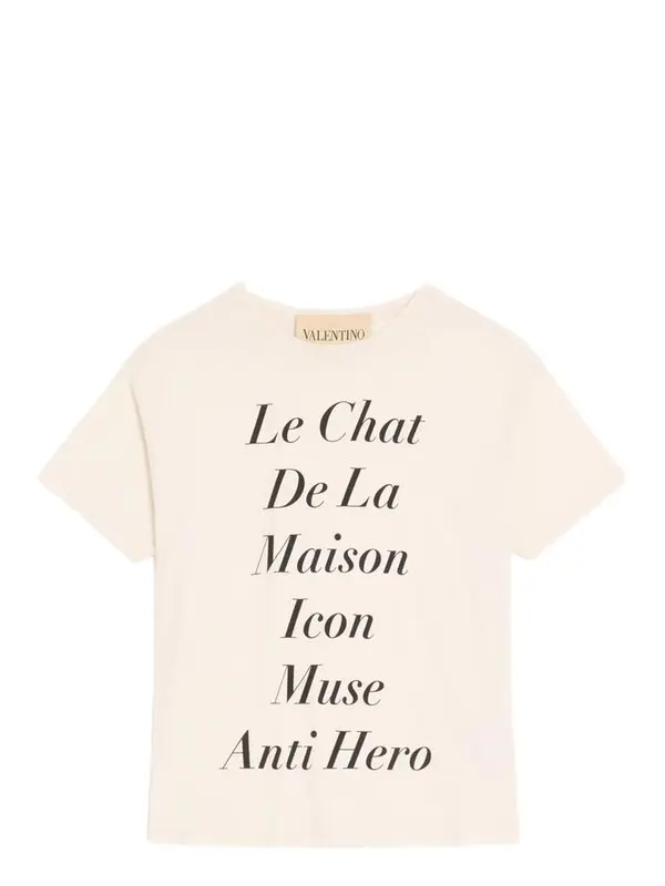 Valentino Garavani Regular Fit Graphic T-shirt With Chest Cat Print - Bianco