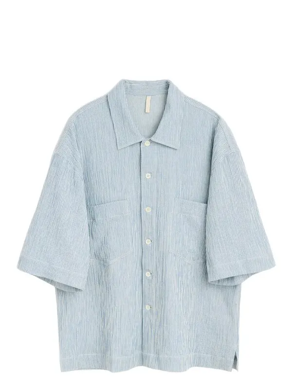 SUNFLOWER Short-sleeve Linen-blend Shirt With Chest Pockets & Mother-of-pearl Buttons - Blu