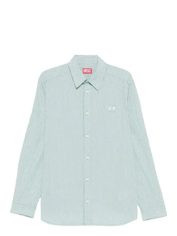 DIESEL® Striped Cotton Shirt With Embroidered Oval D & Button Closure - Verde
