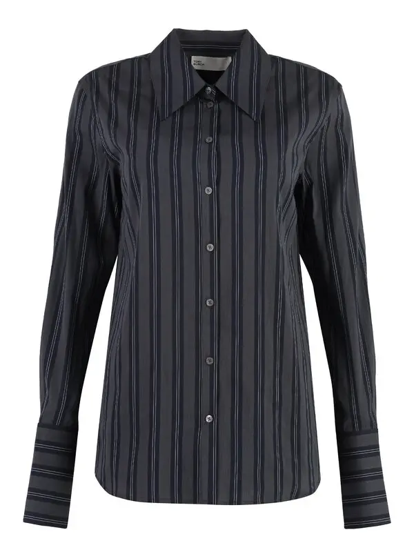 Tory Burch Striped Cotton Button-front Shirt - Grey