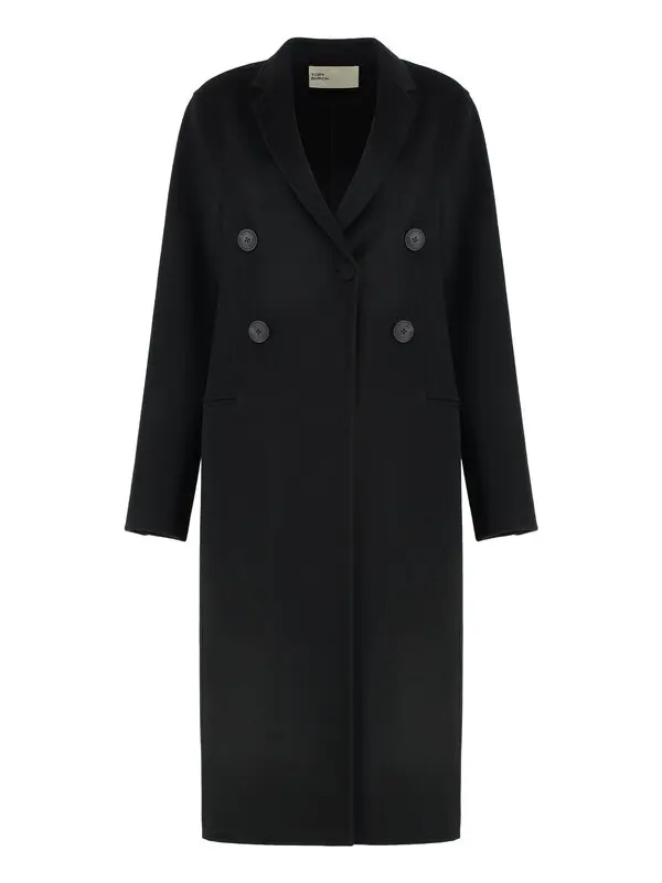 Tory Burch Double-breasted Wool Blend Coat With Horn Buttons - Black