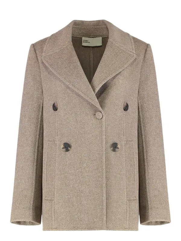 Tory Burch Wide Twill Wool Jacket With Horn Buttons - Beige