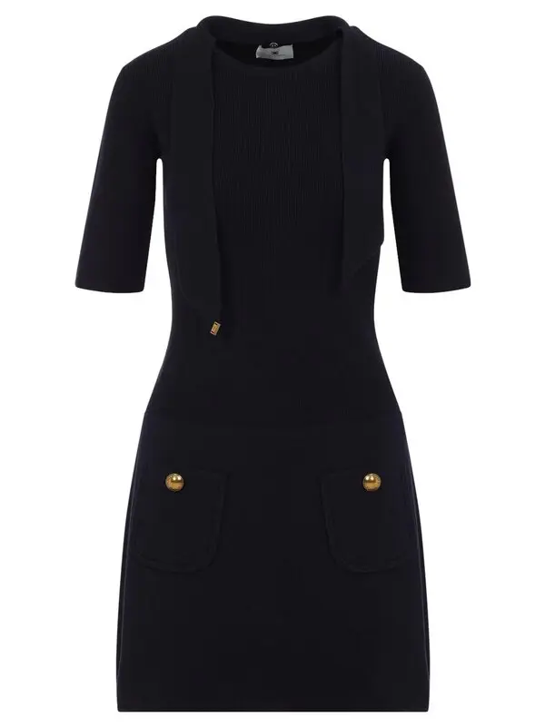 Elisabetta Franchi Knit Mini Dress With Draped Detail - Blue