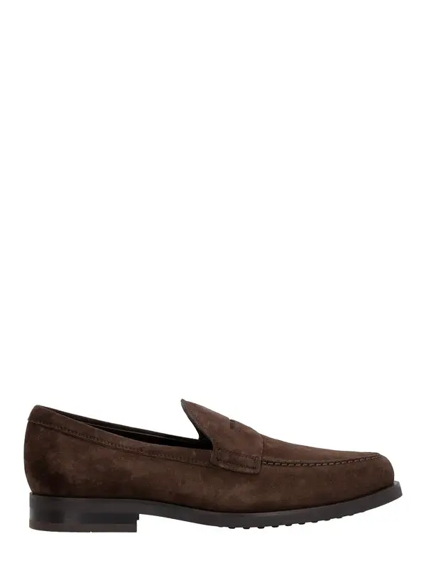 TOD`S Tod's Suede Loafers With Visible Stitch Detailing - Brown