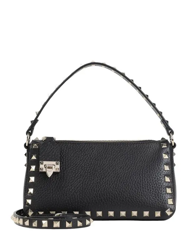 Valentino Garavani Studded Grained Calf Leather Shoulder Handbag - Black