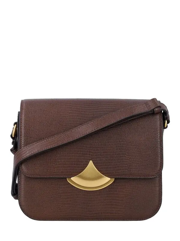 SESSUN Structured Lizard-embossed Mini Box Handbag With Adjustable Strap - Marrone