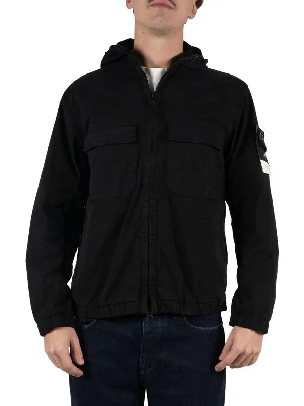 Stone Island Hooded Zip Jacket With Dual Chest Pockets And Elasticated Cuffs - Nero