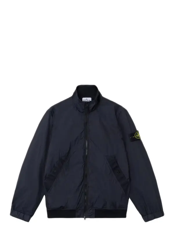 Stone Island Zip-front Stand Collar Jacket With Ribbed Trim - Blu
