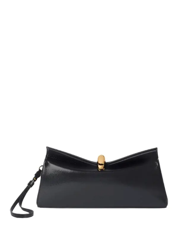 Jacquemus Valérie Leather Mini Clutch Handbag With Gold Tone Clasp - Black