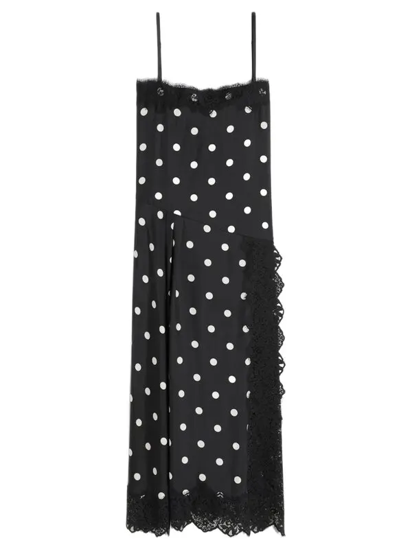 Sportmax Polka Dot Silk Twill Mini Dress With Lace Trim - Nero