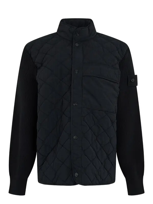 Stone Island Quilted Panelled Stand Collar Jacket - Black