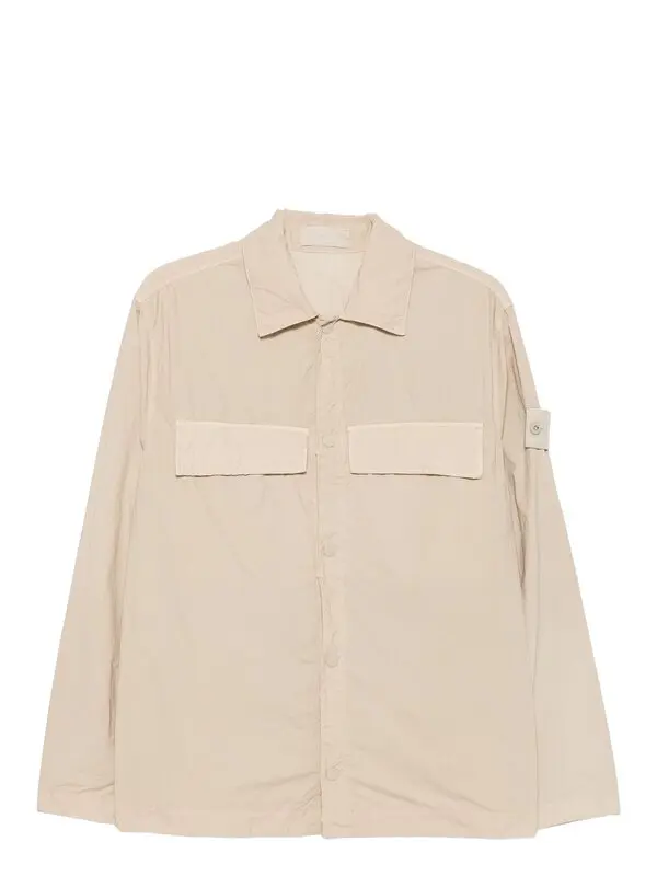 Stone Island Style Short-sleeve Shirt With Signature Fabric Treatment - Beige