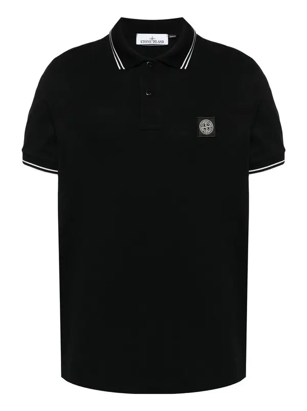 Stone Island Organic Cotton Piqué Stretch Polo For - Black
