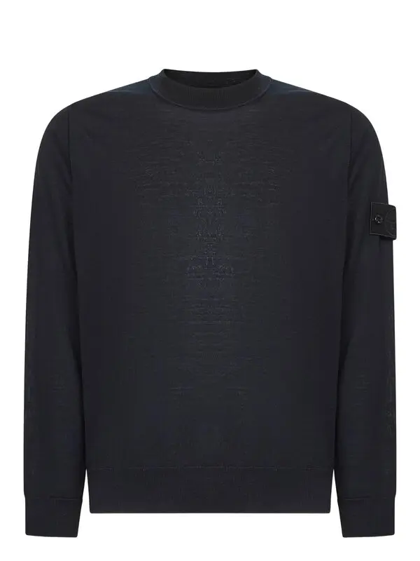 Stone Island Logo Patch Crew Neck Sweater - Navyblue