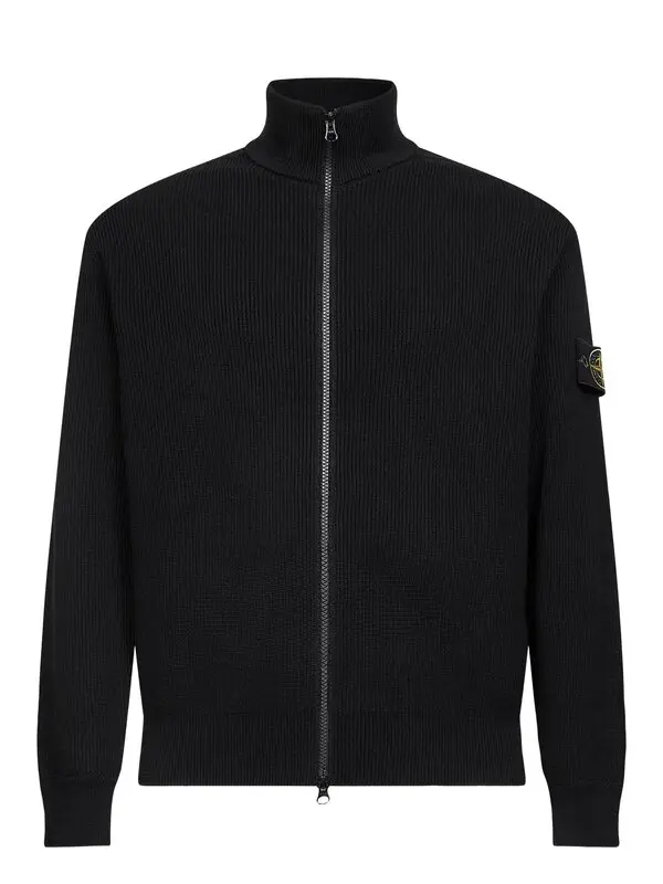 Stone Island Logo Patch Zip-front Cardigan - Black