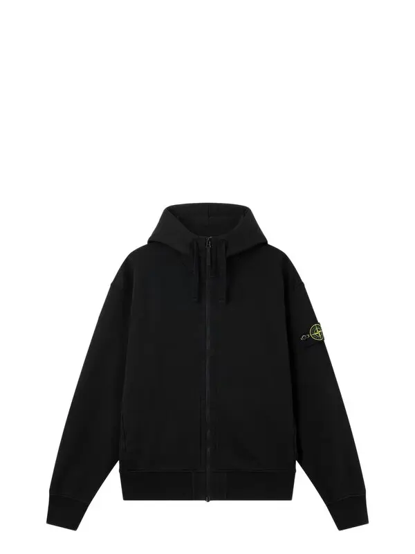 Stone Island Logo Patch Zip-up Hoodie - Black