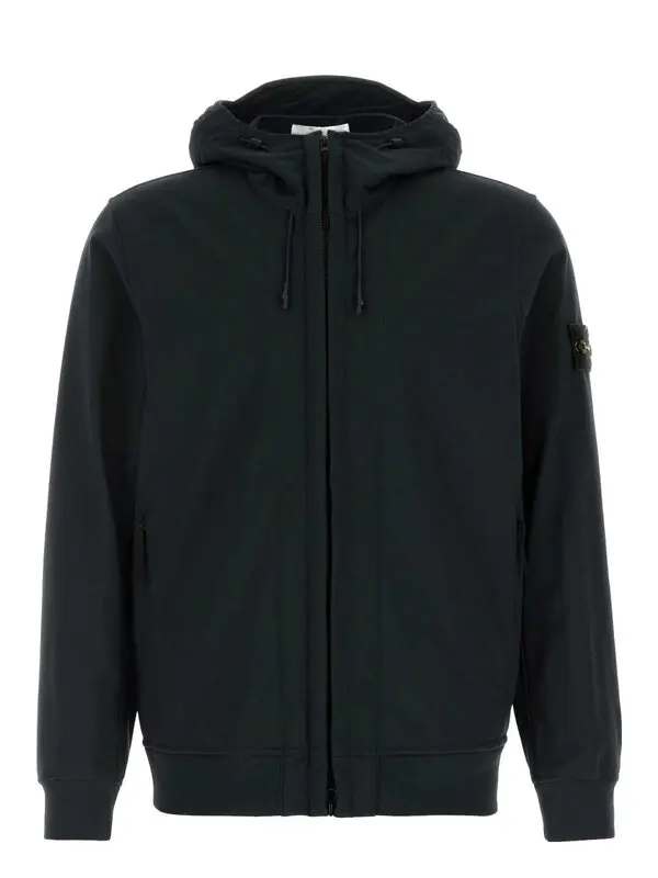 Stone Island Logo Patch Hooded Zip-up Jacket - Black
