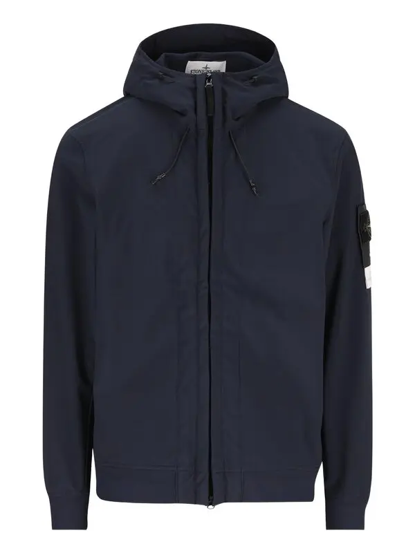 Stone Island Logo Patch Hooded Zip-up Jacket - Navyblue