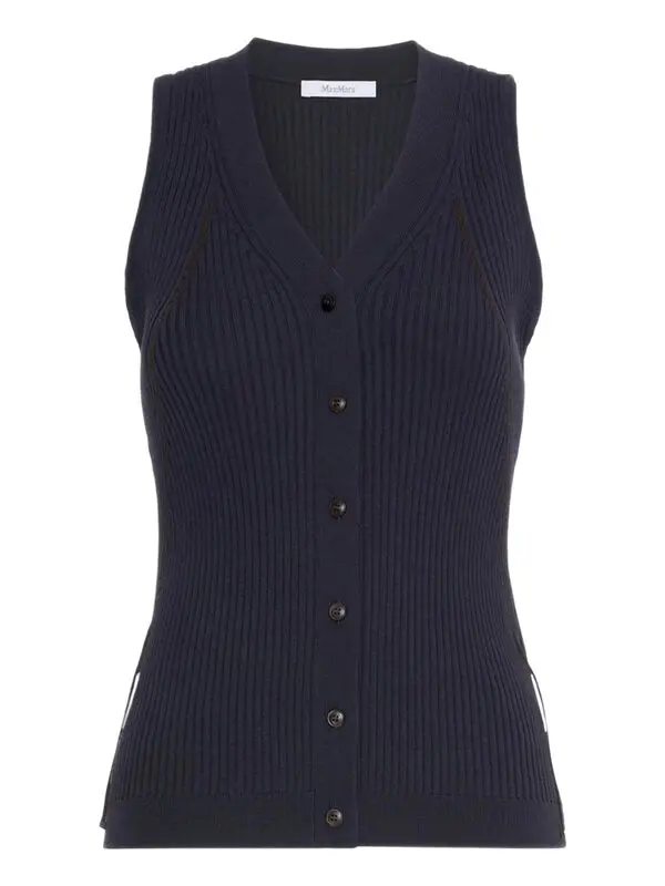 Max Mara Cotton-viscose Ribbed Knit V-neck Vest - Blu