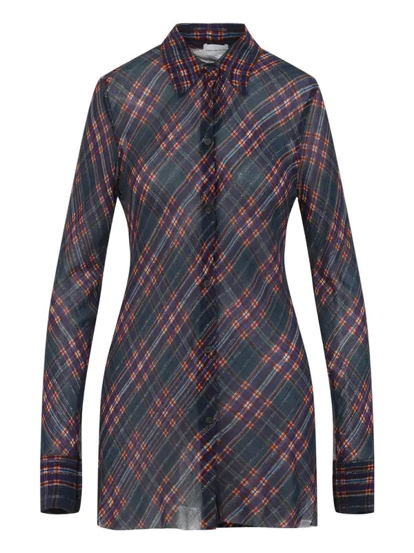 Dries Van Noten Calima Viscose Silk Plaid Shirt - Blue