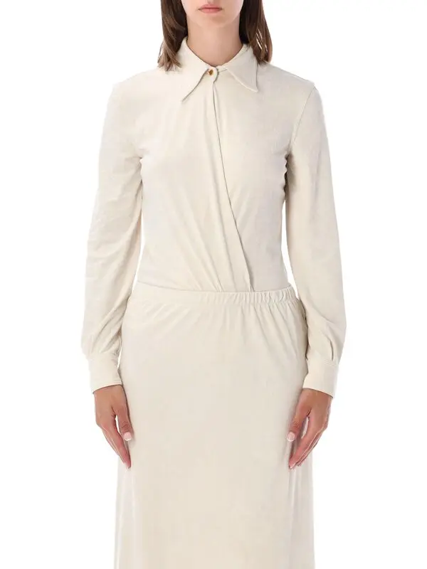 Alberta Ferretti Draped Wrap-front Shirt Collar Bodysuit - Bianco