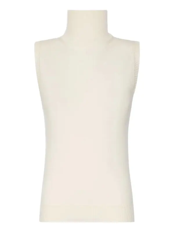 Sportmax Sleeveless Ribbed Virgin Wool Turtleneck Sweater - Bianco