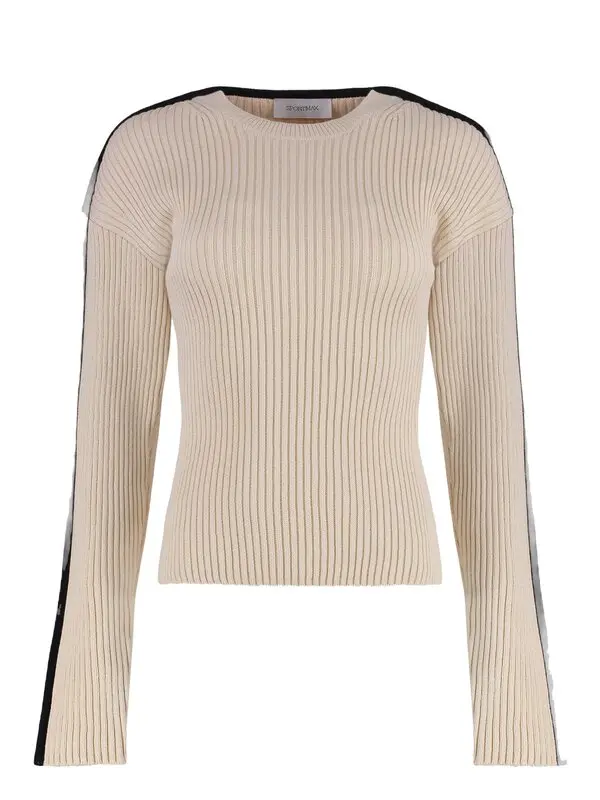 Sportmax Ribbed Knit Top With Crew Neck - Ivory