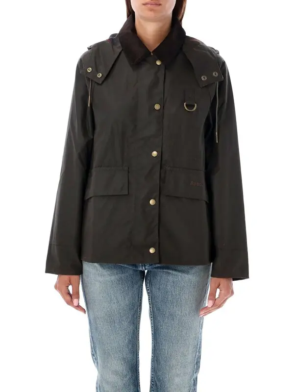 Barbour Waxed Cotton Avon Jacket With Detachable Hood - Verde