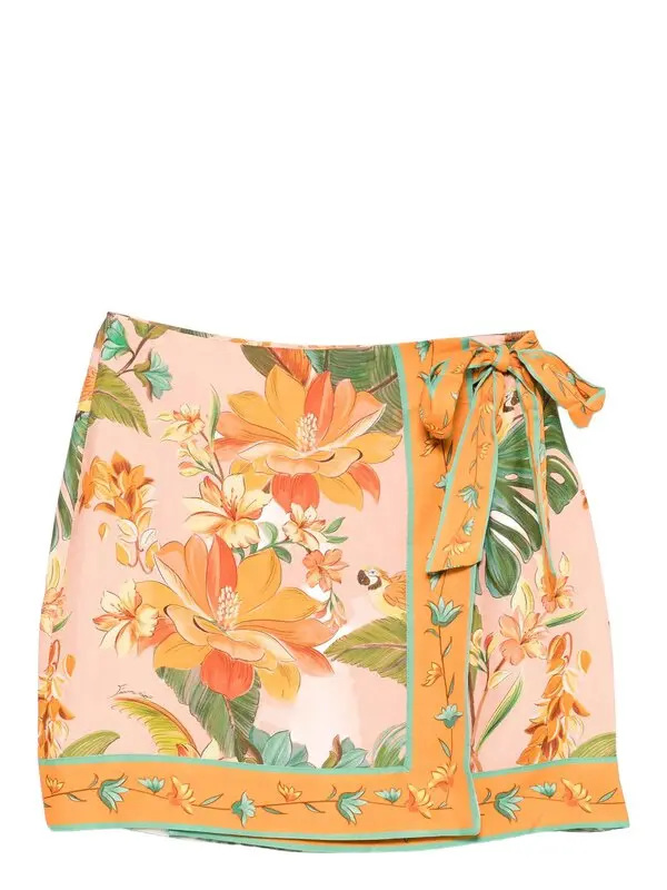 Farm Rio Tropical Bird Print Mini Skirt - Rosa