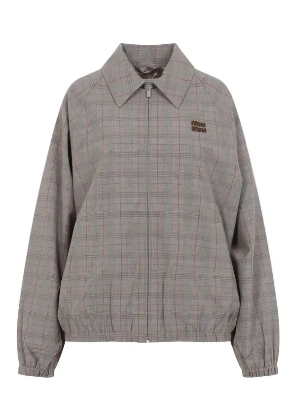Miu Miu Virgin Wool Plaid Zip-up Bomber Jacket - Brown