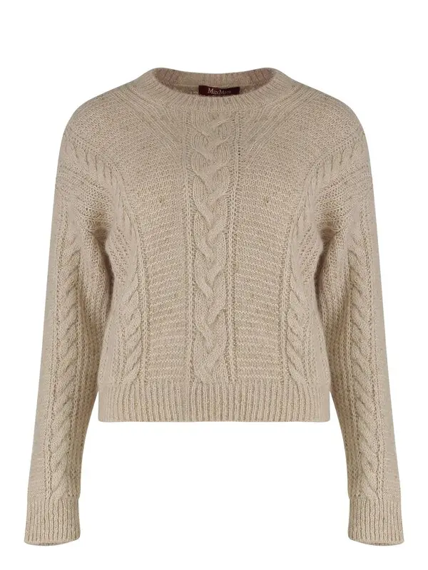 Max Mara Cropped Alpaca Blend Sweater With Metallic Braids - Beige