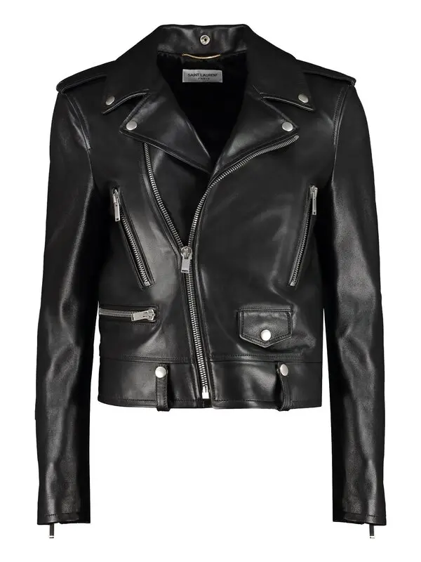 Saint Laurent Asymmetric Lamb Leather Biker Jacket - Black