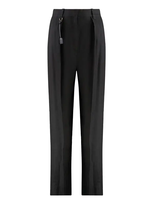 Elisabetta Franchi High-waist Wide-leg Trousers With Removable Logo Charm - Black