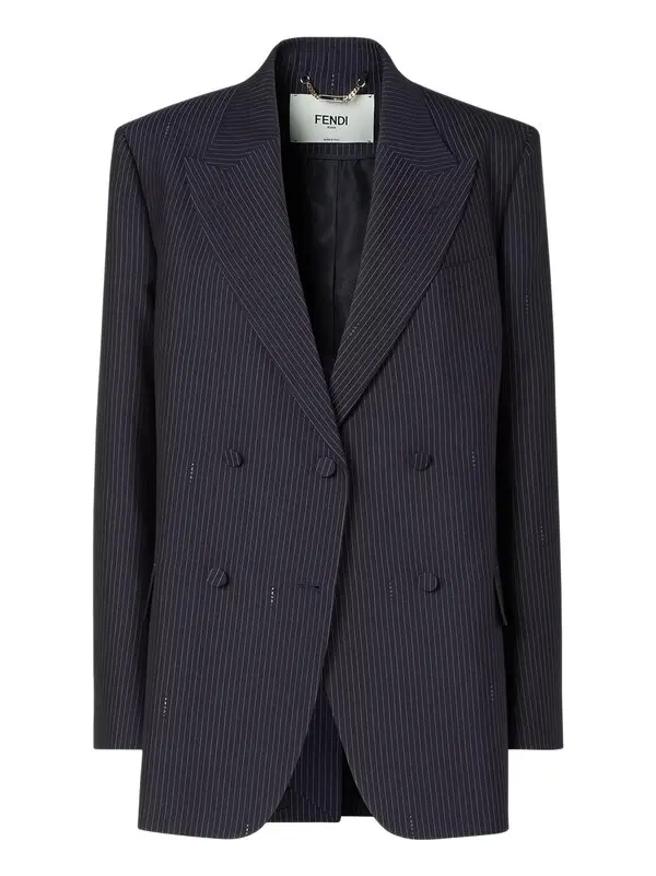 Fendi Wool Double-breasted Blazer With Peak Lapels - Blu