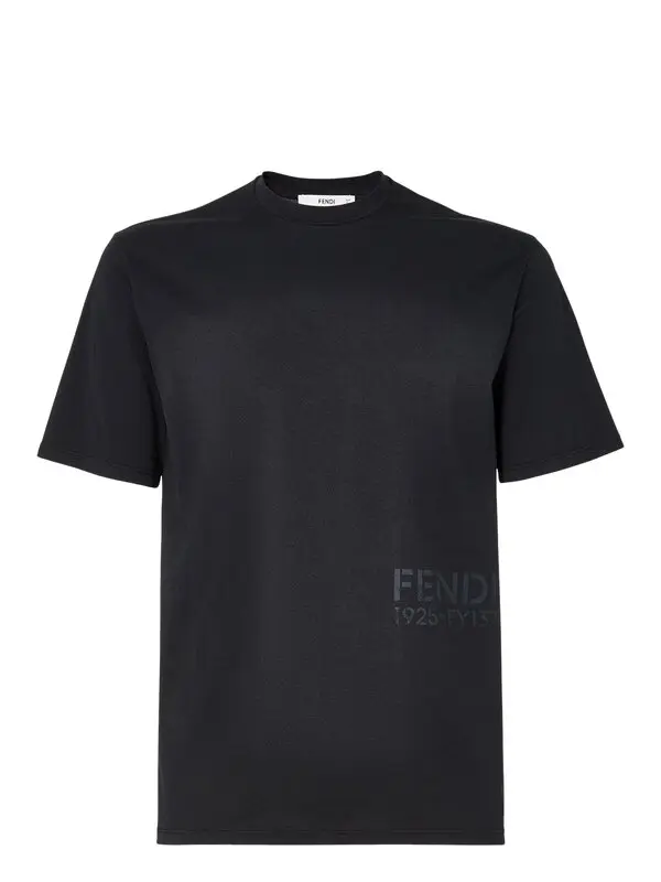 Fendi Regular-fit Cotton T-shirt With Stencil 1925-fy1370 Print On Left Hem - Verde
