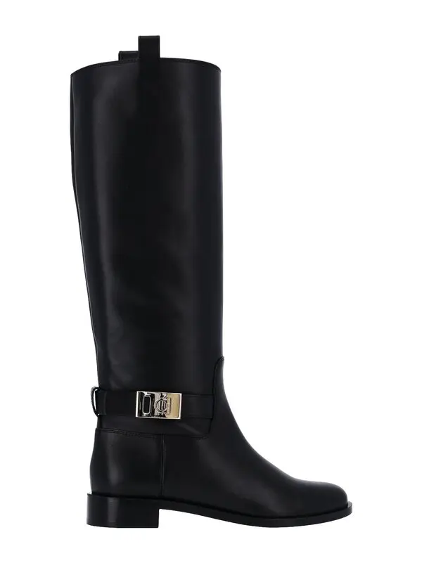 FERRAGAMO Leather Knee-high Boots With Buckle Detail - Black
