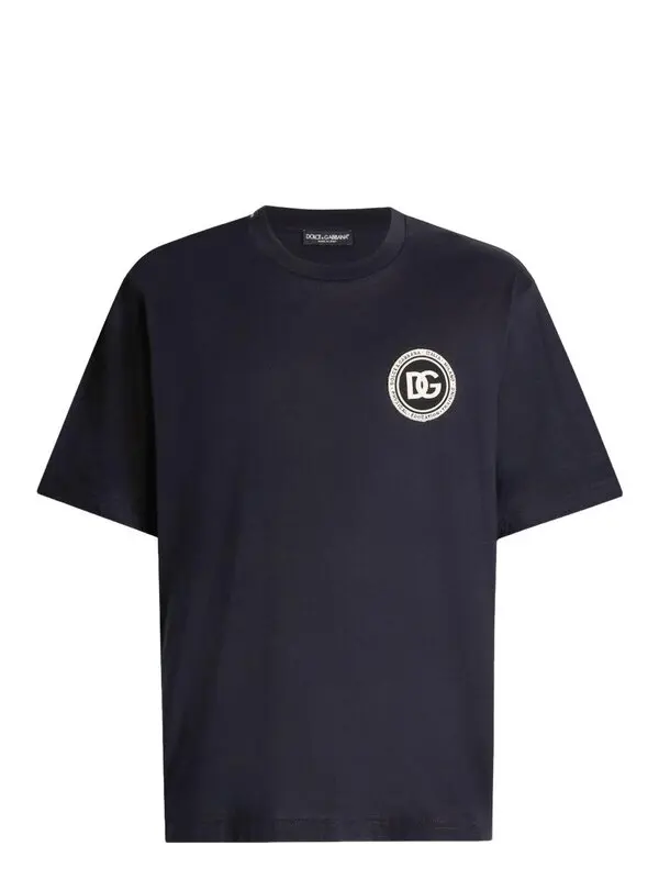 Dolce & Gabbana Crew Neck Cotton Sweater With Chest Patch - Blu