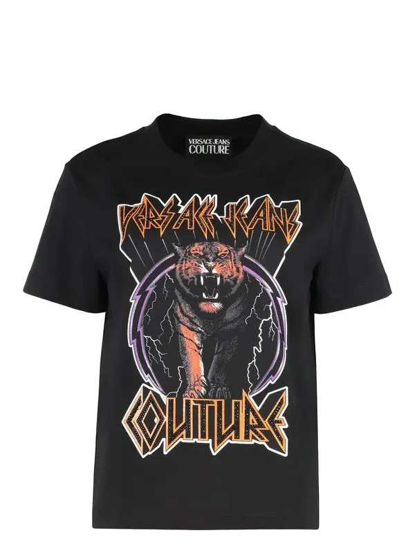 Versace Graphic Print Cotton T-shirt - Black