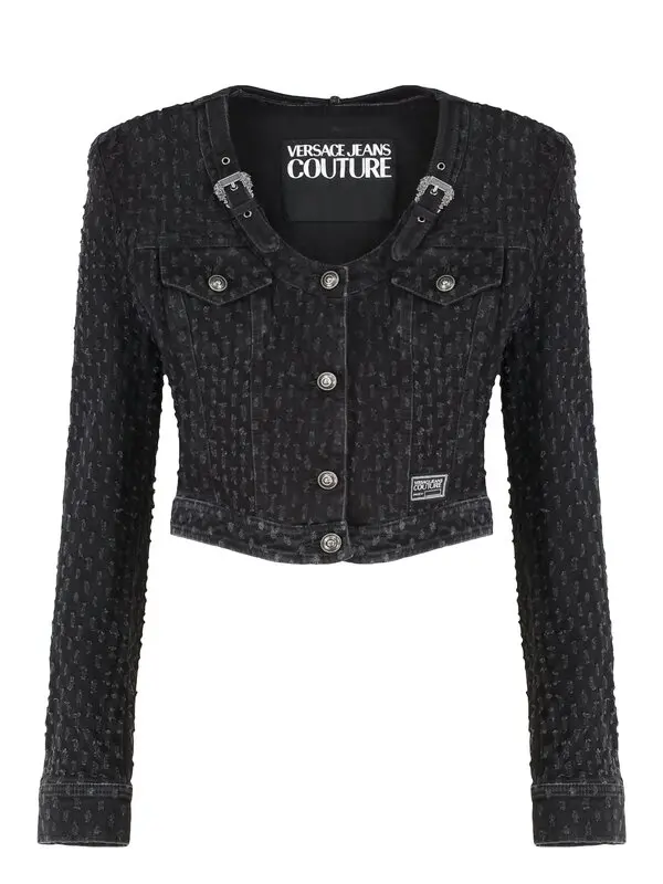 Versace Denim Jacket With Leather Logo Tag - Black