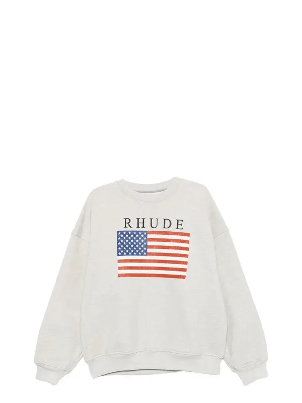 Rhude Crewneck Sweatshirt With American Flag Print - Grigio