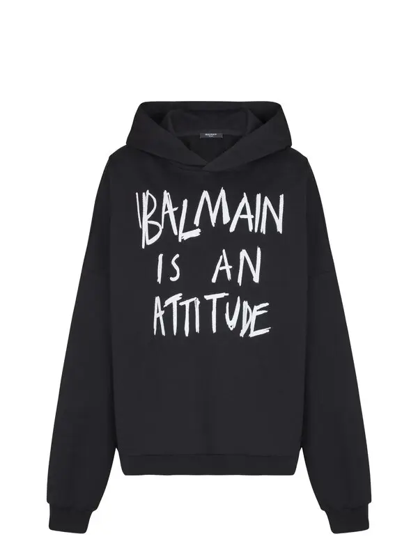 Balmain Printed Cotton Hoodie - Nero