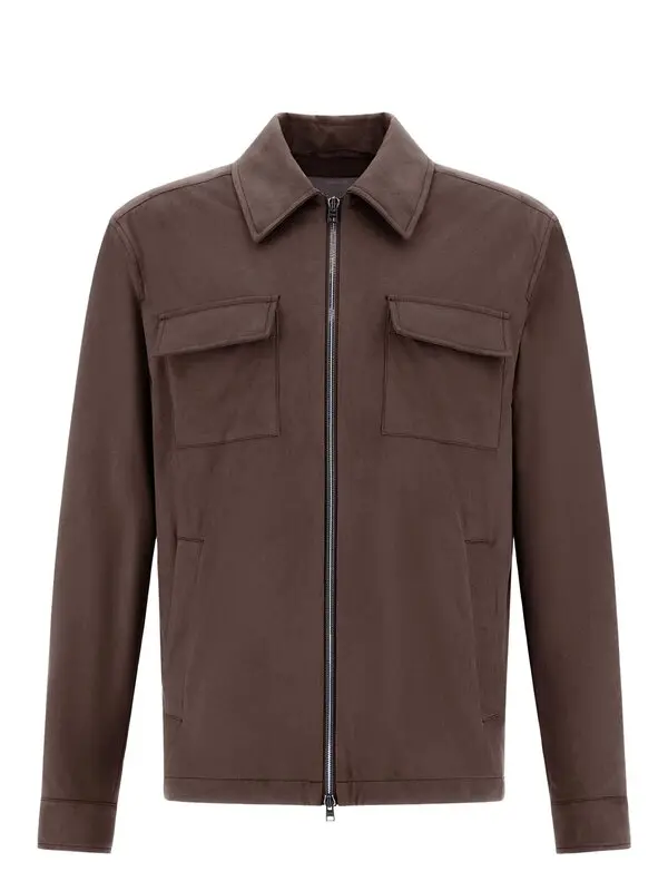 Herno Zip Up Sweater Jacket With Spread Collar - Marrone