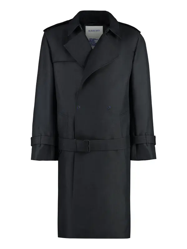 Burberry Silk Trench Jacket With Belt And Back Slit - Black